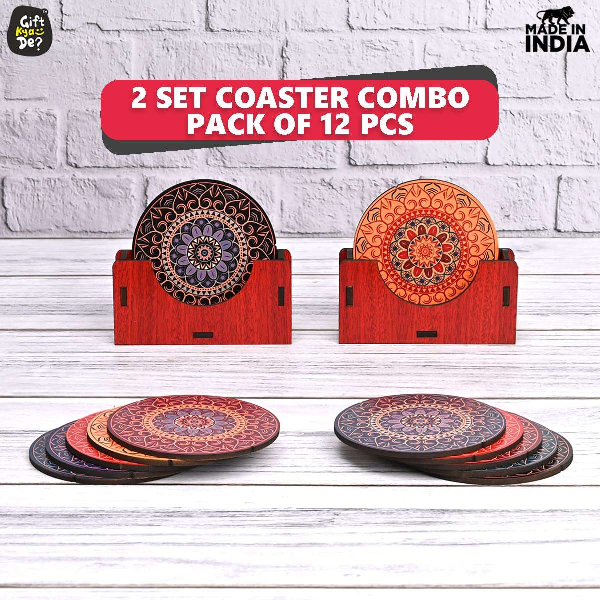 Coaster Set of 12 Beautiful Wooden Coasters with Proper Coaster Stand ...