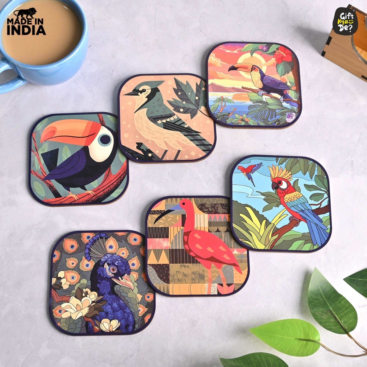 Coaster Set of 6 Unique Birds & Jungle Design | Buy Coasters Online ...