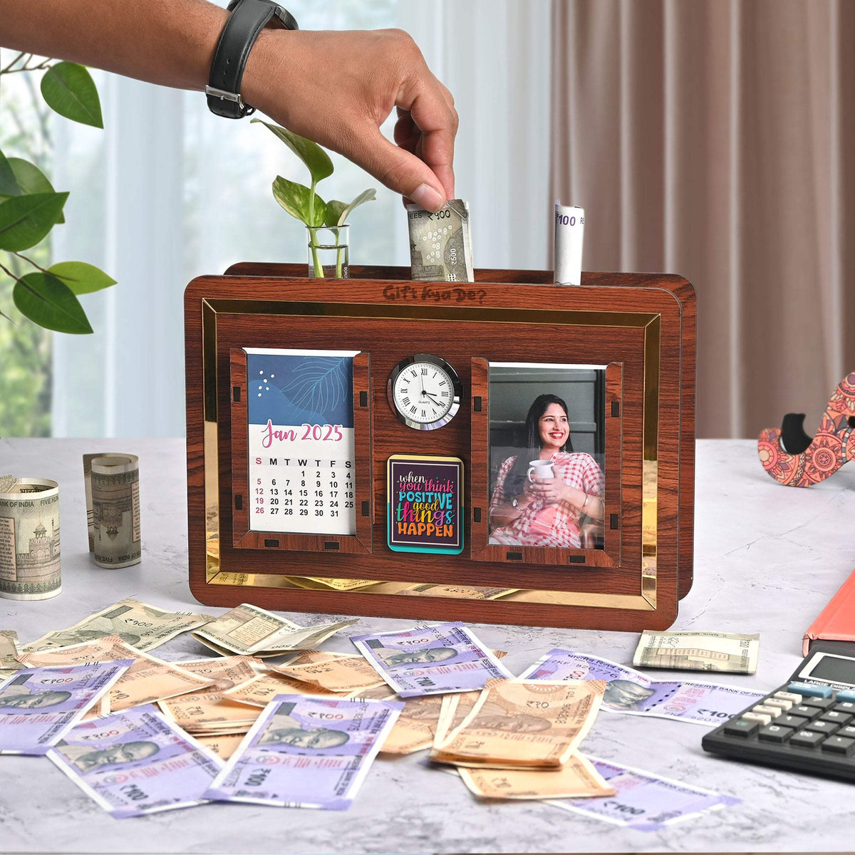 Wooden Piggy Bank | Smart Savings Tracker | Money Box for Kids & Adults ...