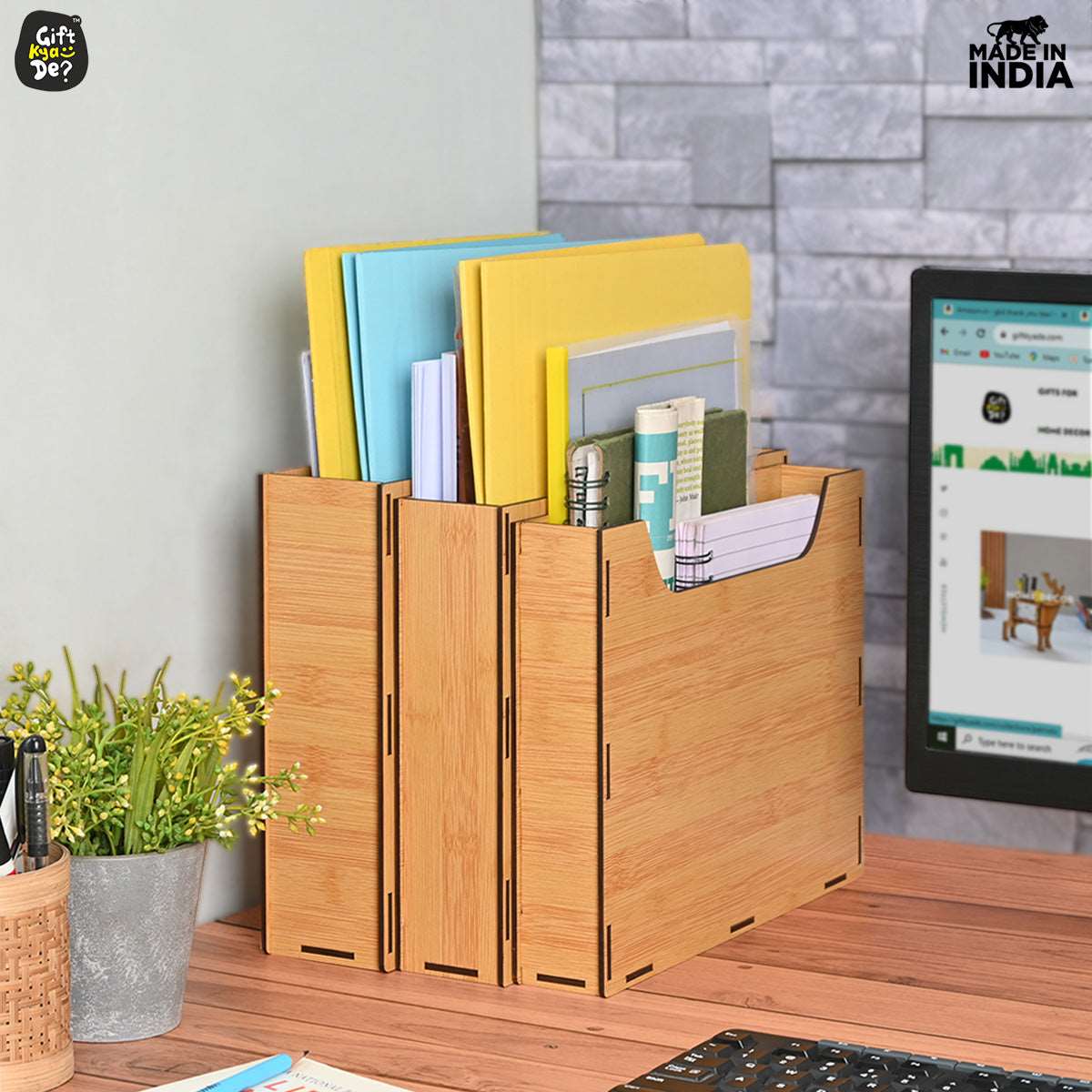 Buy Wooden File Organiser 3 Tier Paper Tray Online - Gift Kya De