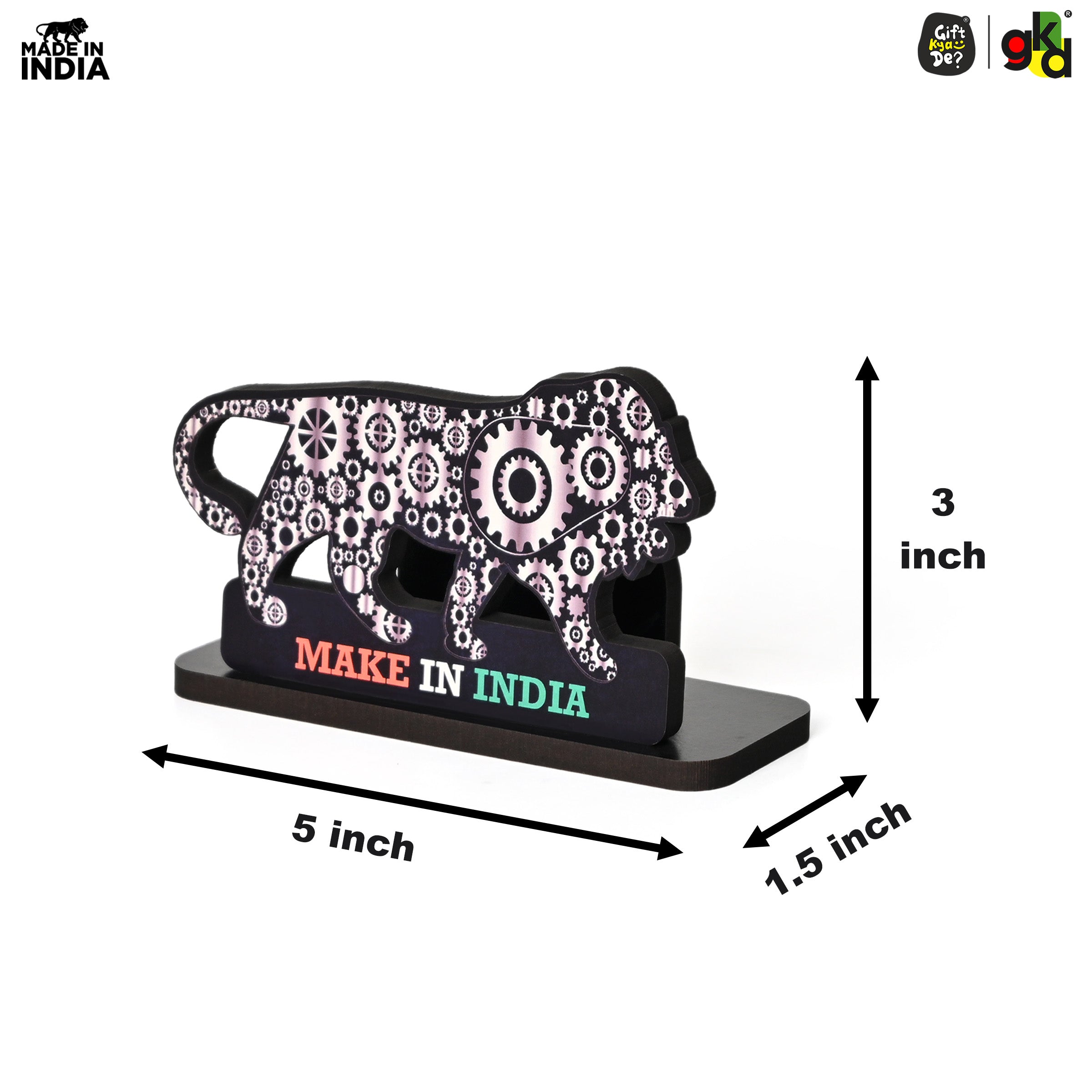 Make In India Themed Visiting Card Stand, Decorative Lion Gear Pattern ...