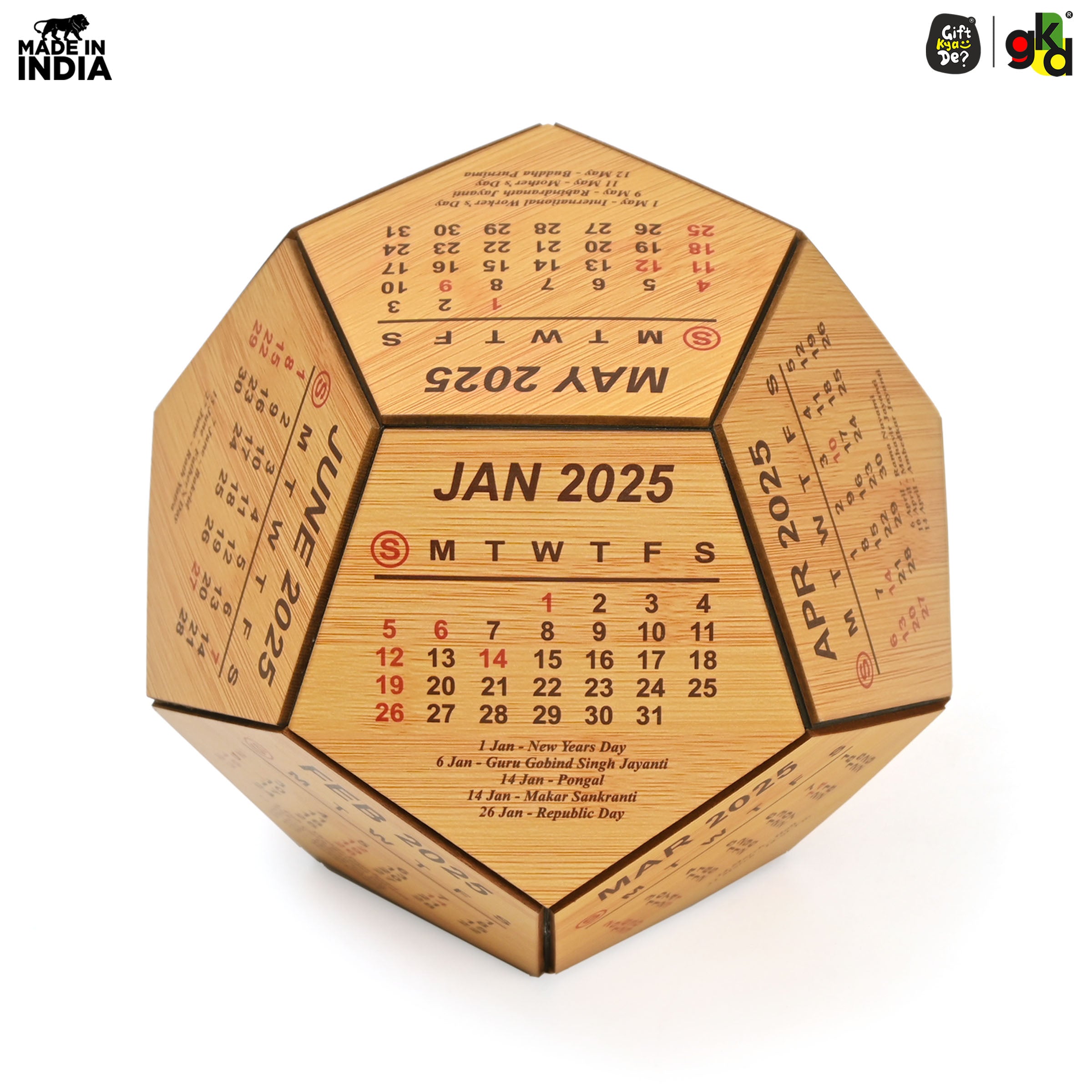 Buy Wooden 3D Pentagon Desk Calendar 2025 Online - Gift Kya De