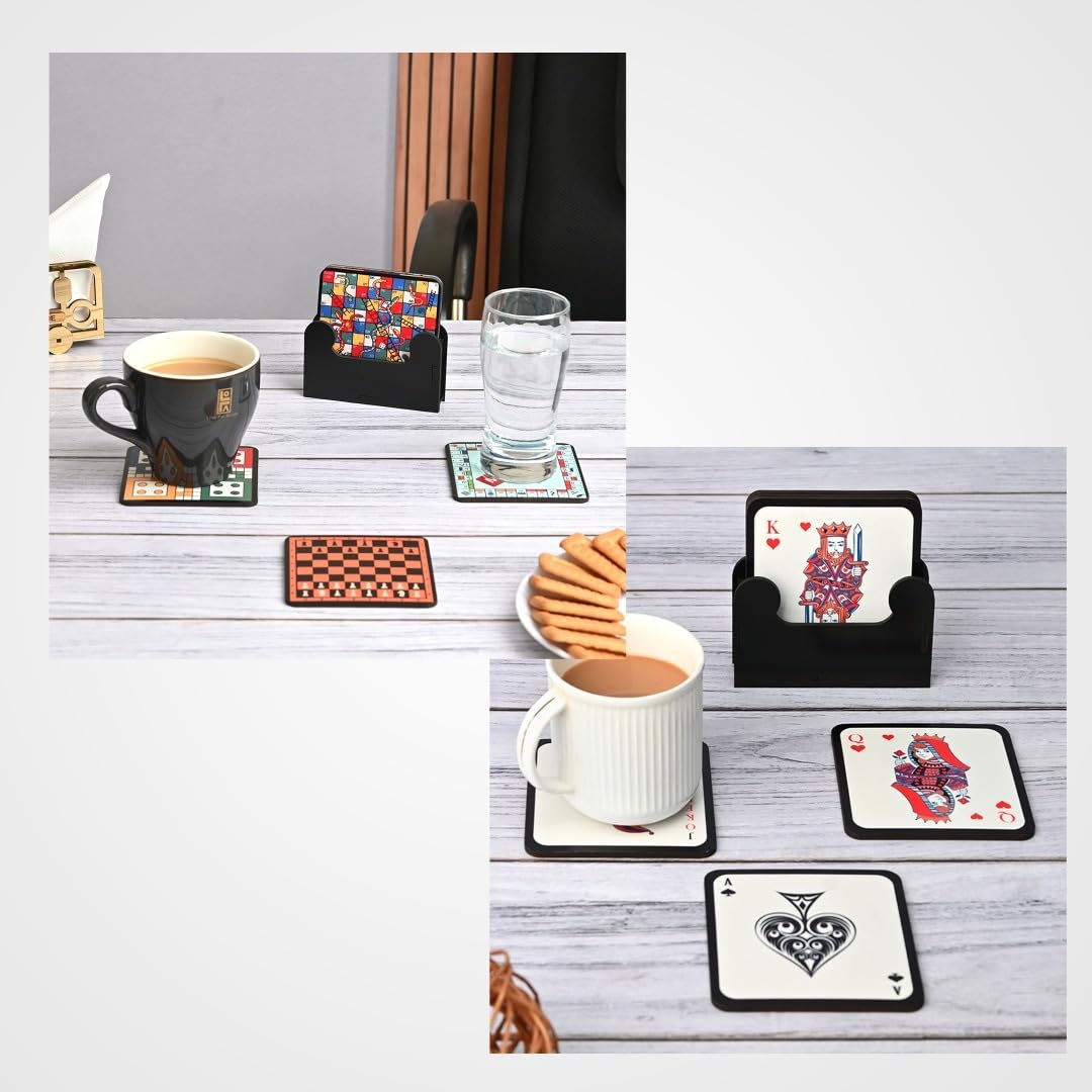 Coaster Set of 12 | Wooden Square Coasters with Proper Coaster Stand ...